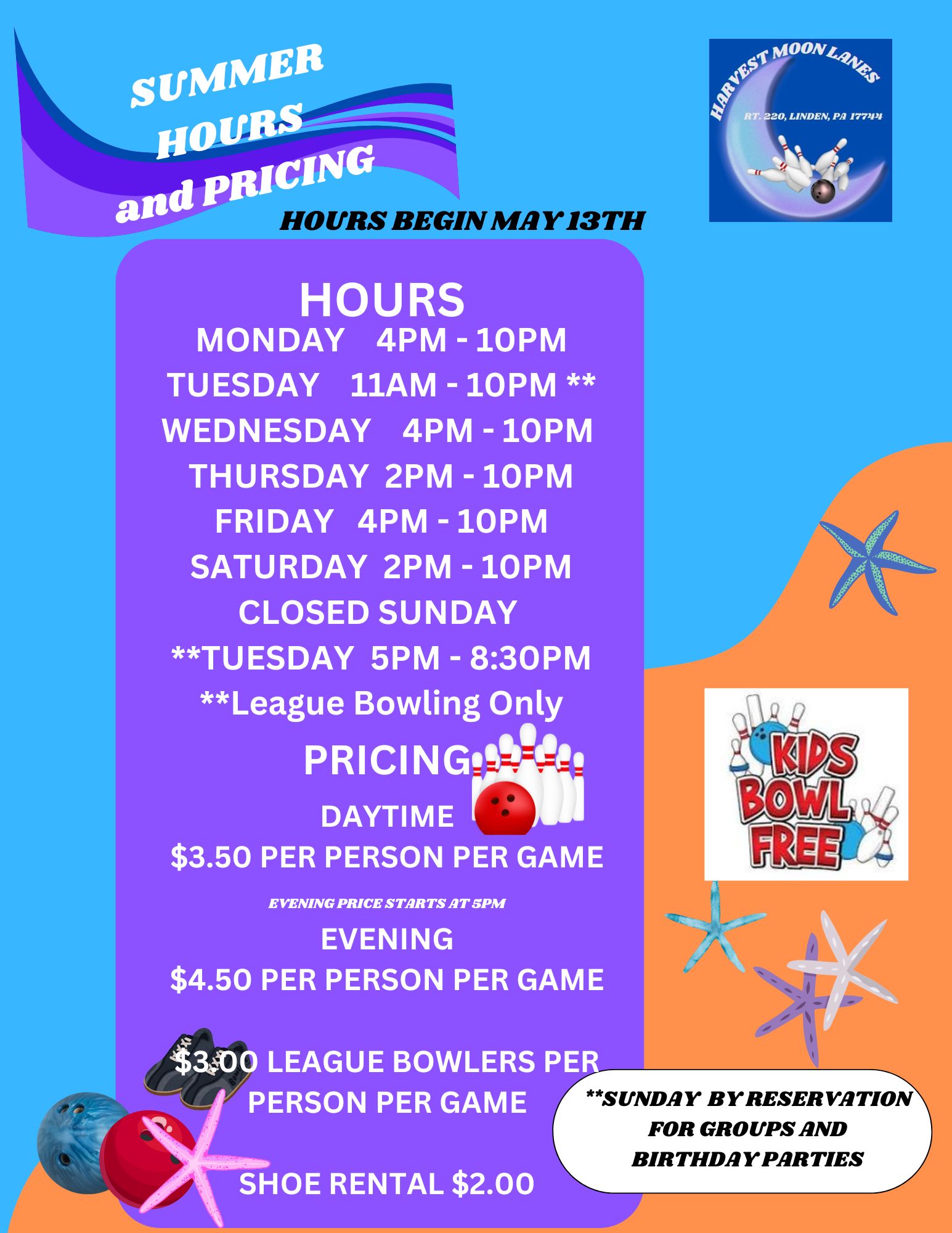 Open Play/Bowling Hours/Prices